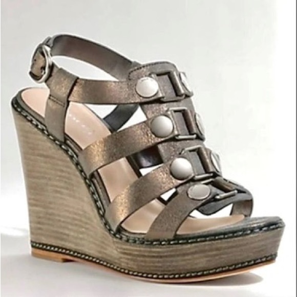 Coach | Shoes | Coach Bronze Metallic Leather Gladiator Wedge Sandal ...